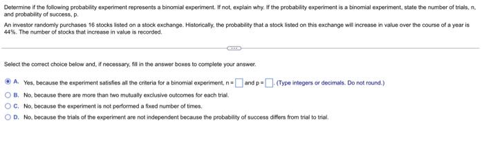 Solved Determine if the following probability experiment | Chegg.com