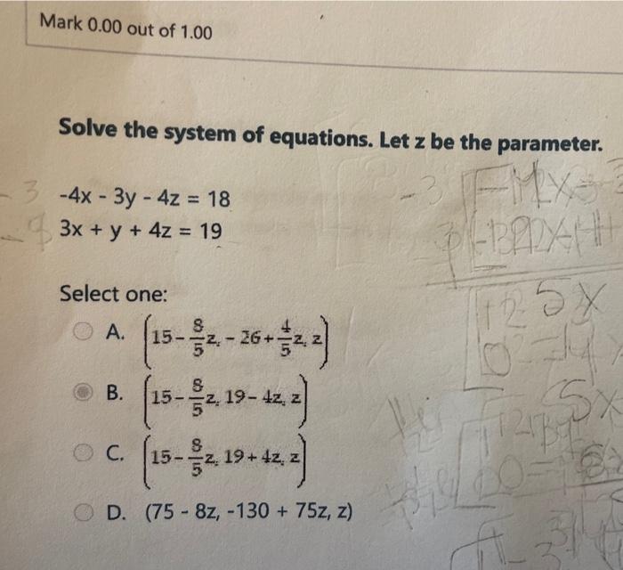Solved Solve the system of equations. Let z be the | Chegg.com