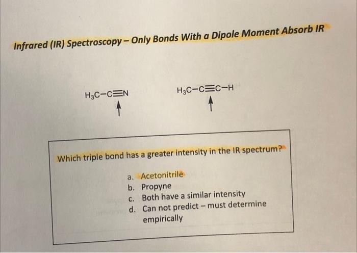 Solved Infrared (IR) Spectroscopy - Only Bonds with a Dipole | Chegg.com