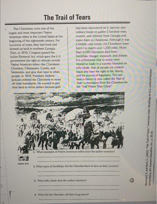 Solved The Trail of Tears The Cherokees were one of the | Chegg.com