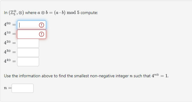 In (Z5ox,ox) ﻿where aoxb=(a*b)mod5 | Chegg.com