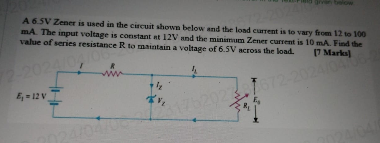 Solved A 6.5V Zener is used in the circuit shown below and | Chegg.com