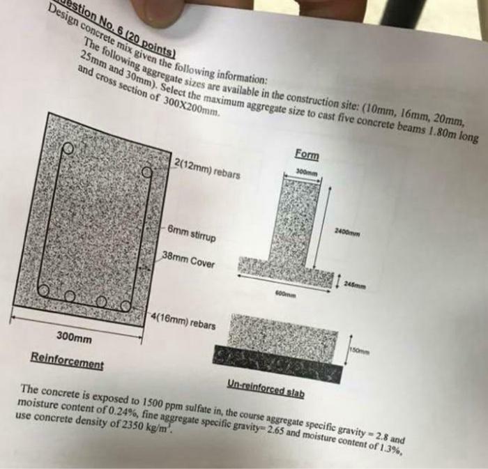 Solved Question No. 6 (20 points) Design concrete mix given | Chegg.com