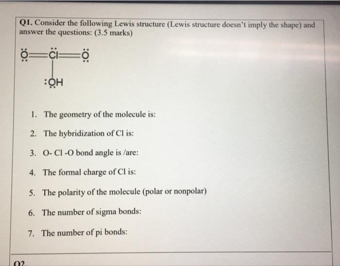 Solved Q1. Consider the following Lewis structure (Lewis | Chegg.com