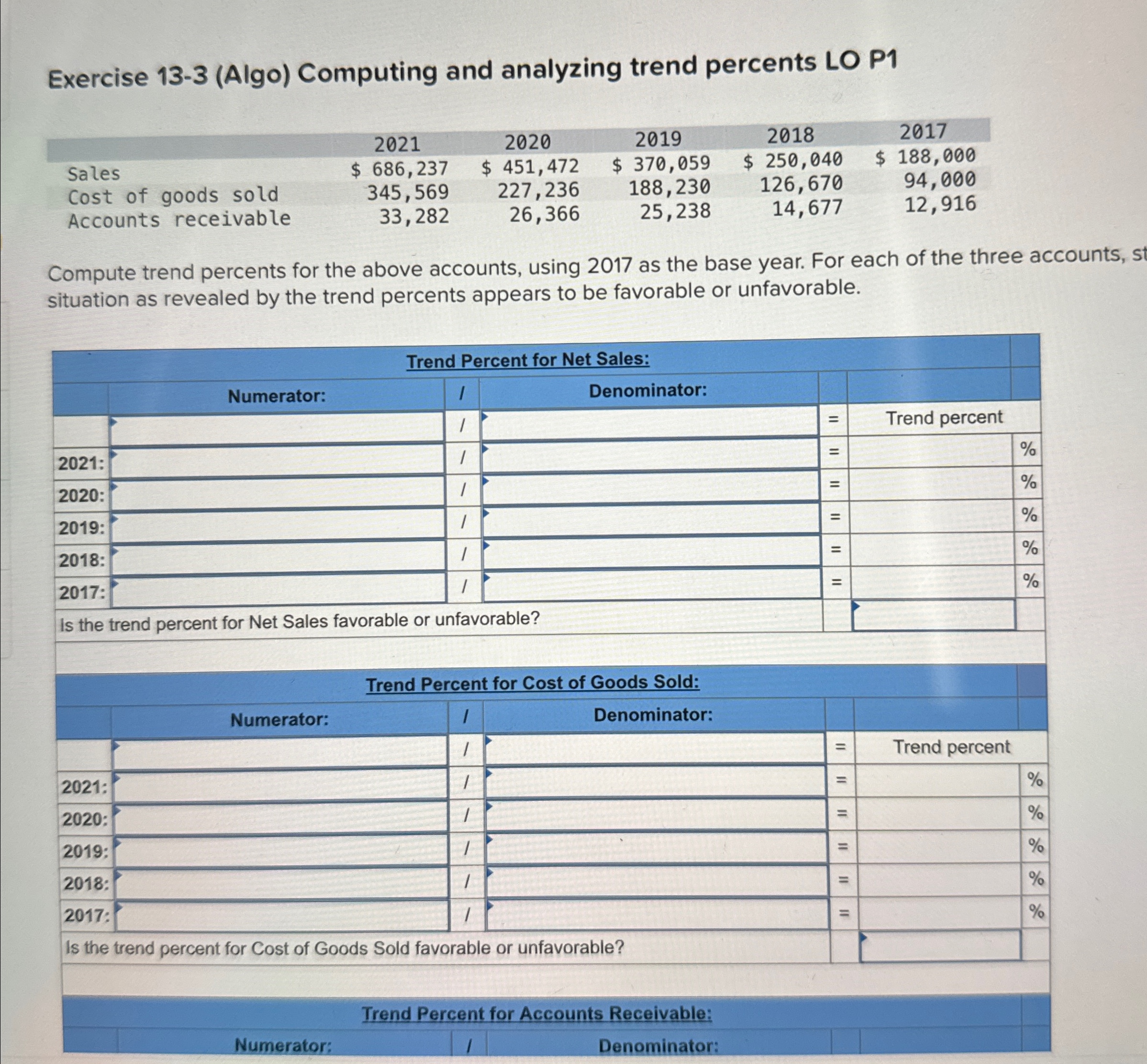 Solved Exercise 13-3 (Algo) ﻿Computing and analyzing trend | Chegg.com