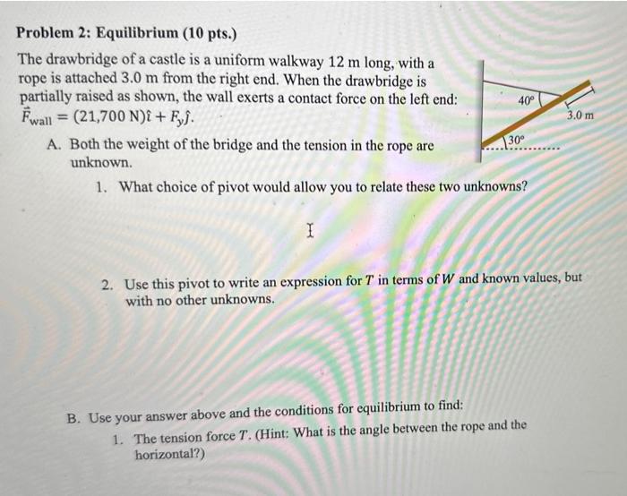 Solved The drawbridge of a castle is a uniform walkway 12 m | Chegg.com