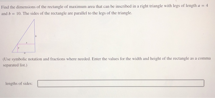 Solved Find the dimensions of the rectangle of maximum area | Chegg.com