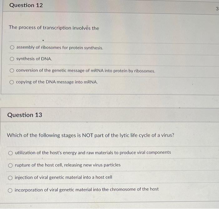 Solved The process of transcription involves the assembly of | Chegg.com