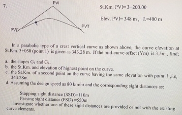 Solved 7St.Km. ﻿PVI =3+200.00Elev. PVI =348m,L=400mIn a | Chegg.com