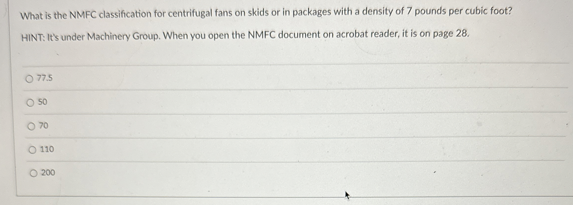 Solved What is the NMFC classification for centrifugal fans | Chegg.com