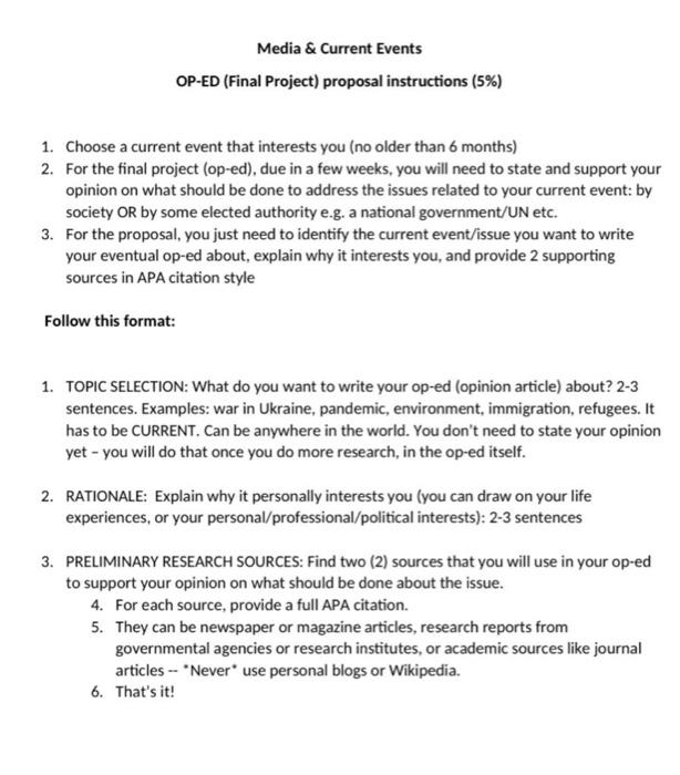 Solved Media \& Current Events OP-ED (Final Project) | Chegg.com