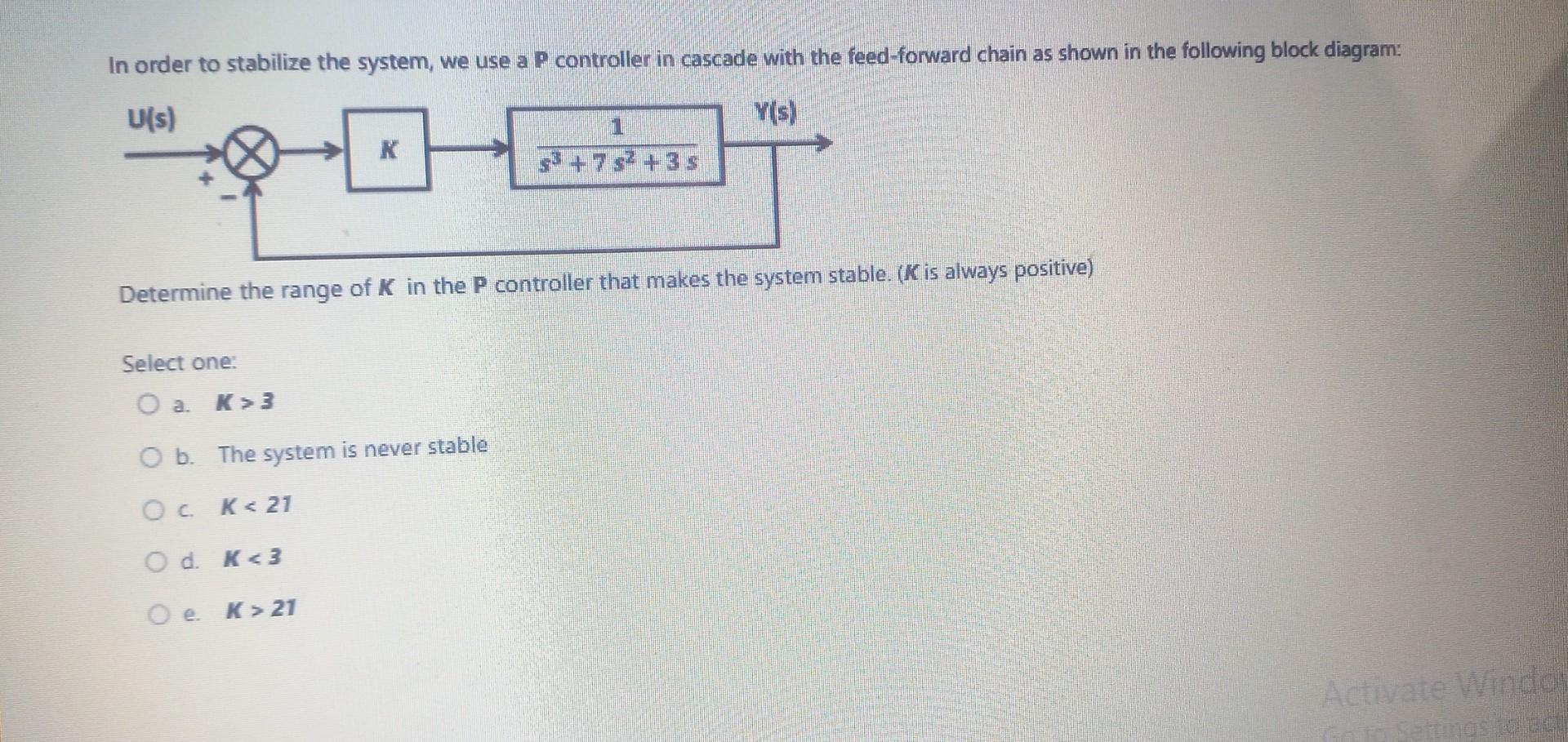 Solved In order to stabilize the system, we use a P | Chegg.com