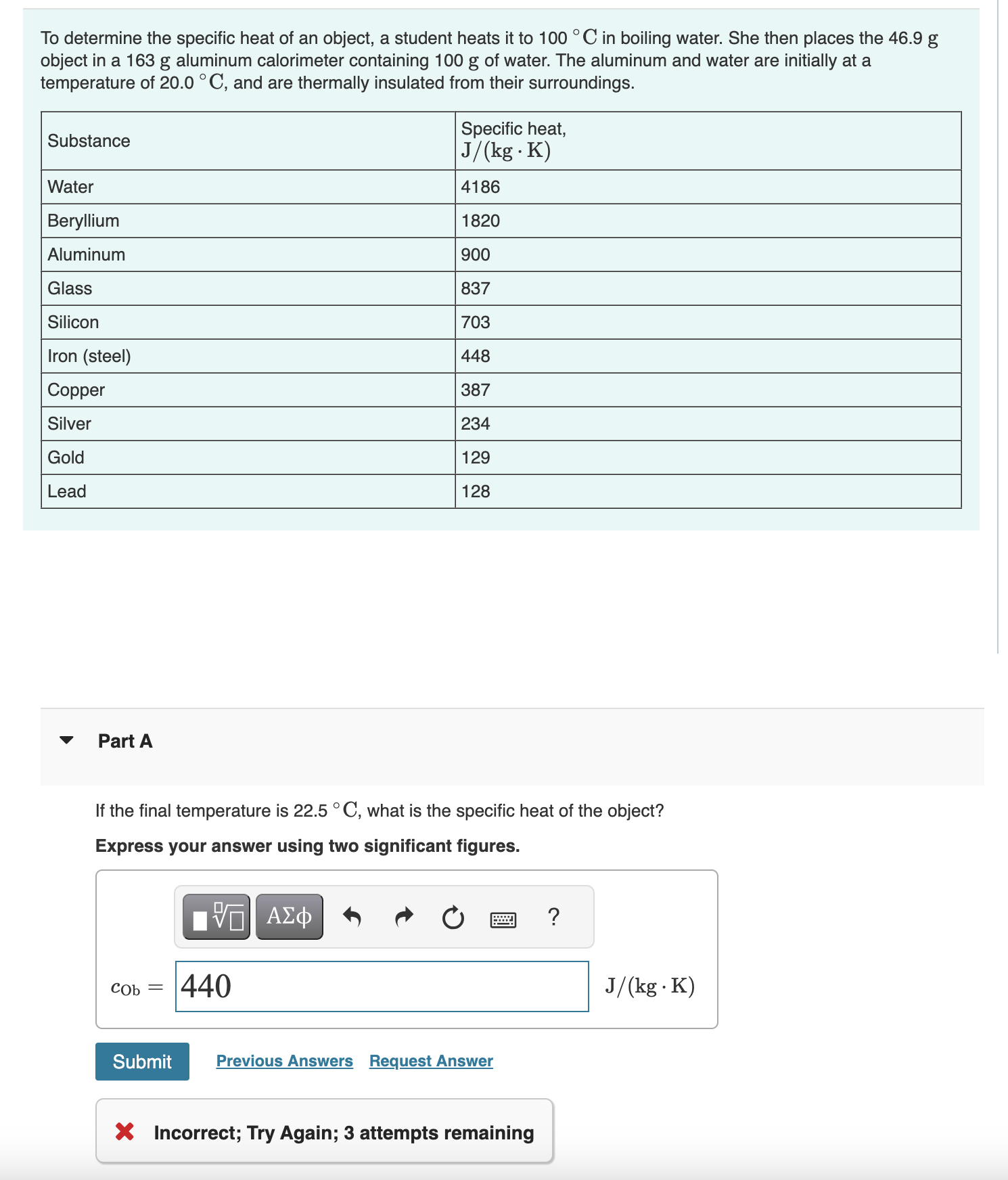 Solved To determine the specific heat of an object, a | Chegg.com