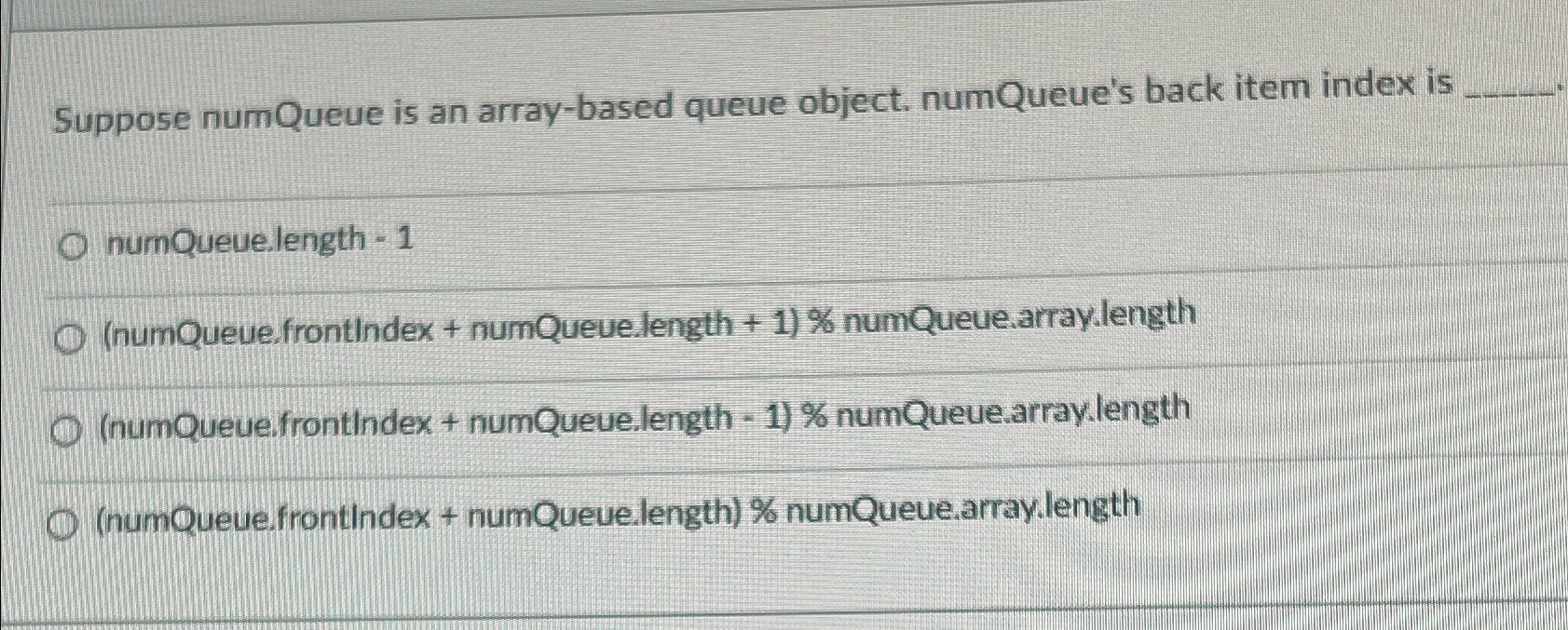 Solved Suppose Numqueue Is An Array Based Queue Object 8971