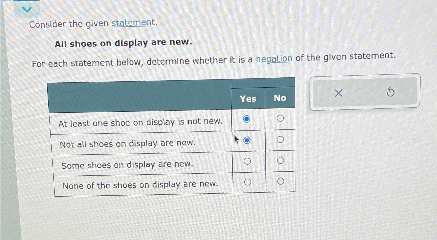 Consider the given statement.All shoes on display are | Chegg.com
