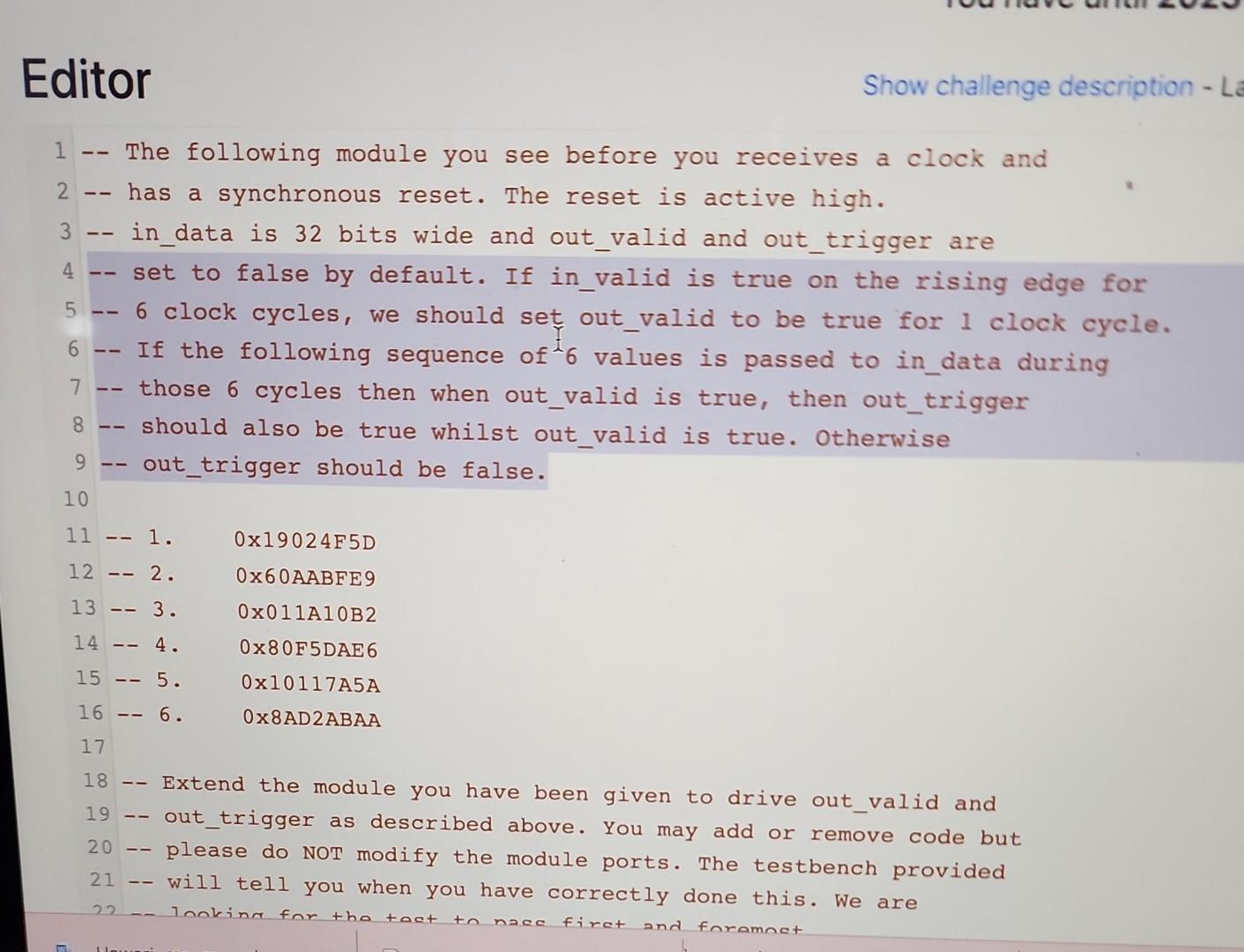 Solved ditor Show challenge description - | Chegg.com