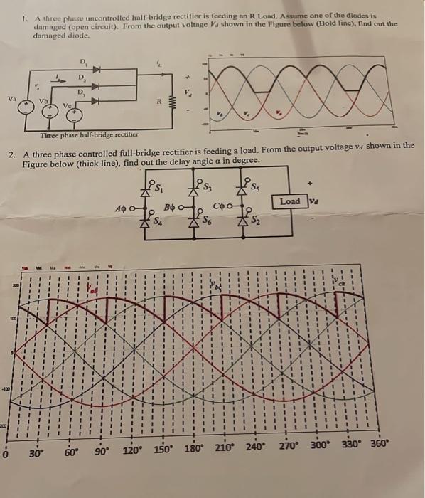 Solved 1. A three phase uncontrolled half-bridge rectifier | Chegg.com