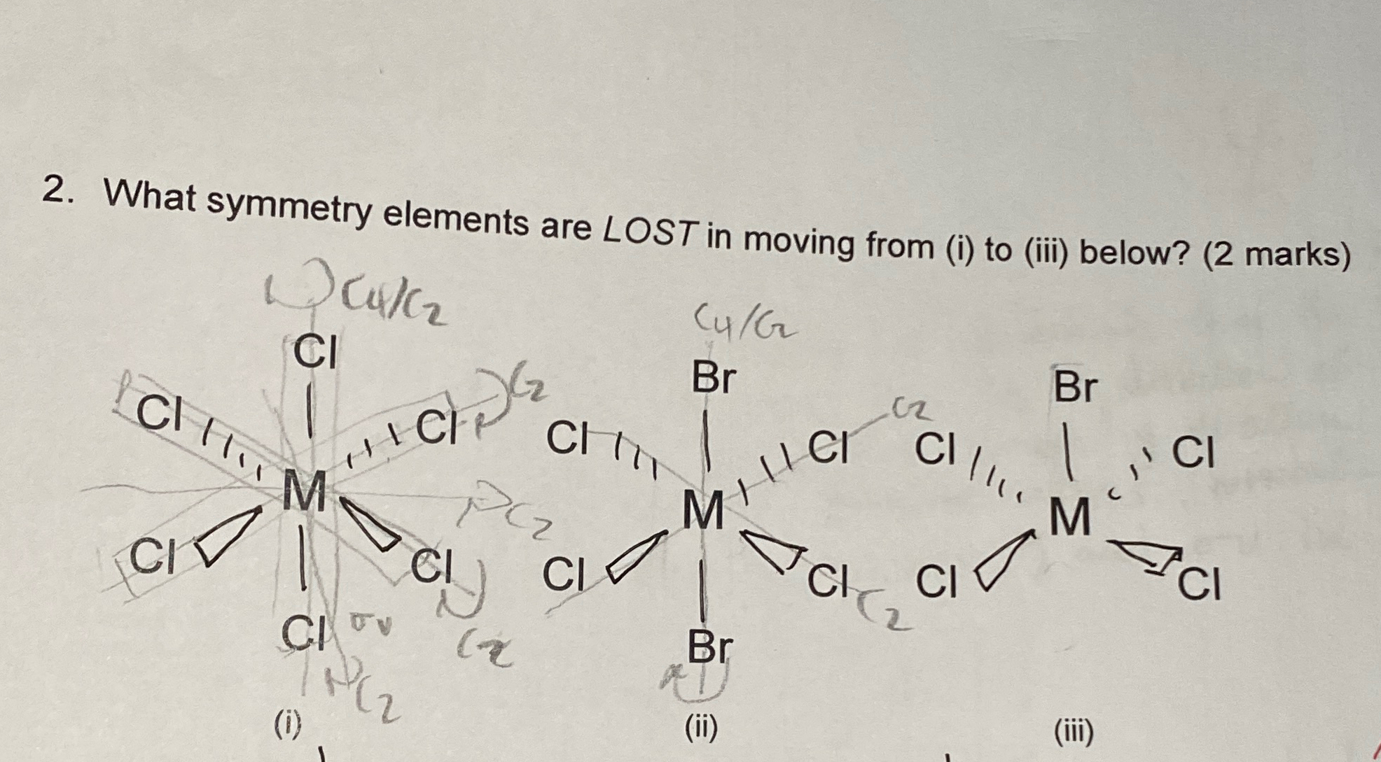 Solved What symmetry elements are LOST in moving from (i) | Chegg.com