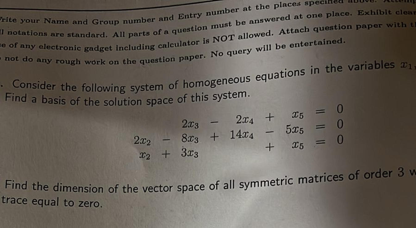 Solved Consider the following system of homogeneous | Chegg.com