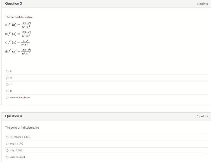 Solved The Second derivative a) f′′(x)=(x2+3)218(1−x2) b) | Chegg.com