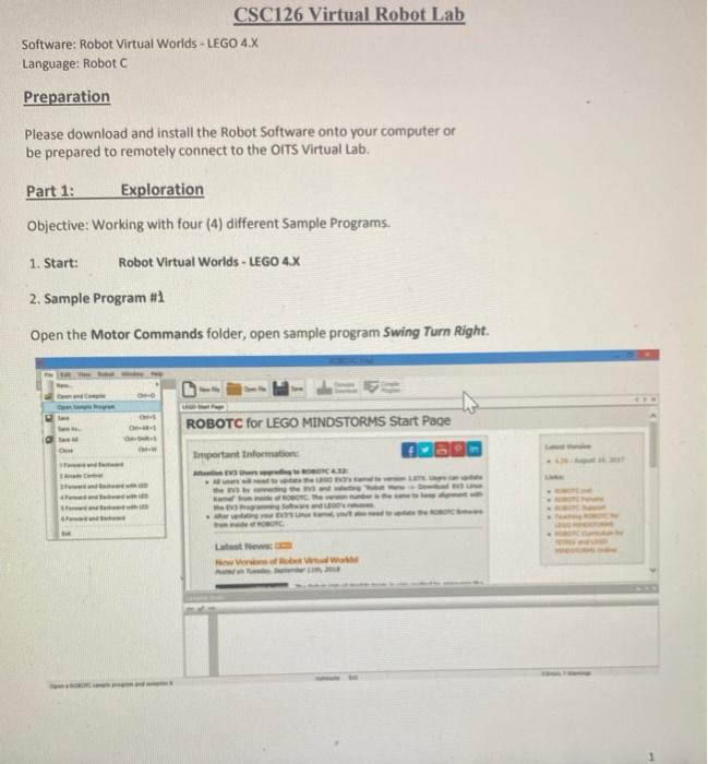 CSC126 Virtual Robot Lab Software: Robot Virtual | Chegg.com