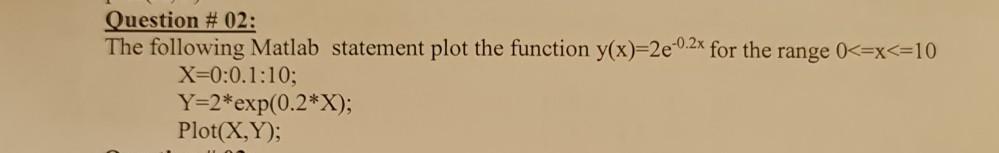 Solved Question # 02: The following Matlab statement plot | Chegg.com