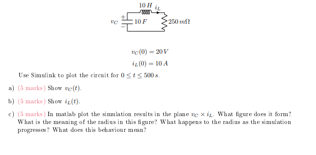 Solved vC(0)=20ViL(0)=10AUse Simulink to plot the circuit | Chegg.com