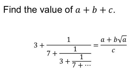 Solved Find the value of a+b+c. 3+7+3+7+⋯111=ca+ba | Chegg.com