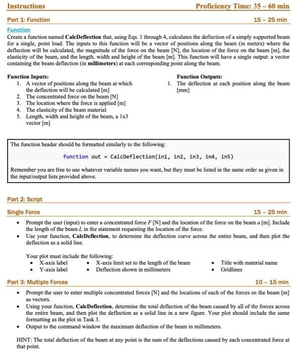 Solved Create a function named CalcDeflection that, using | Chegg.com