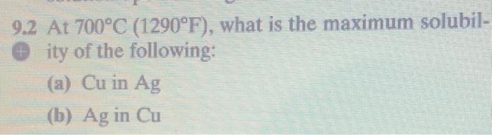 Solved 9.2 At 700∘C(1290∘F), what is the maximum solubility | Chegg.com