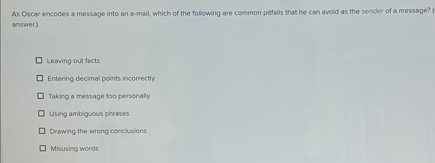 Solved As Oscar encodes a message into an e-mail, which of | Chegg.com