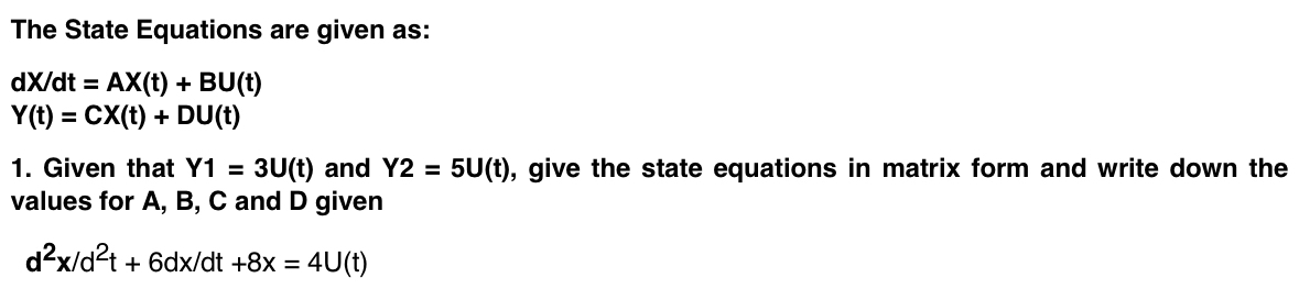 Solved The State Equations are given | Chegg.com
