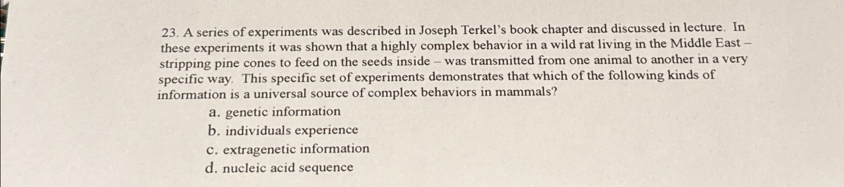 Solved A series of experiments was described in Joseph | Chegg.com