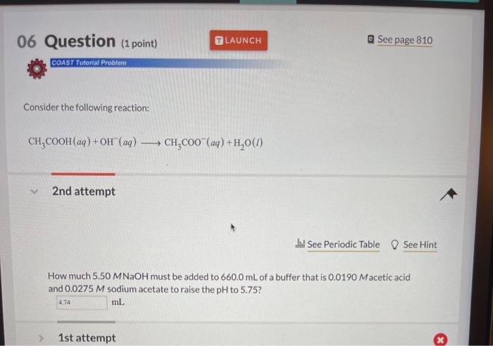 Solved 06 Question (1 point) LAUNCH See page 810 COAST | Chegg.com