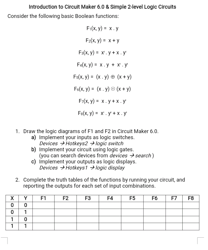 Solved Introduction to Circuit Maker 6.0 & Simple 2-level | Chegg.com