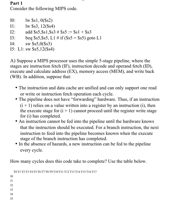 Solved Part 1 Consider the following MIPS code. IO: lw $s1, | Chegg.com
