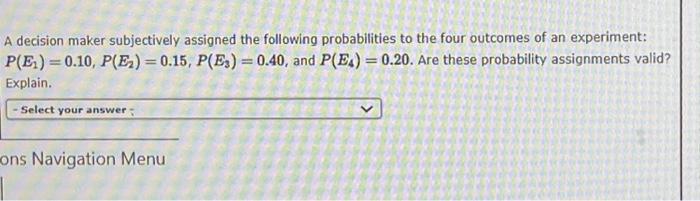 Solved A decision maker subjectively assigned the following | Chegg.com