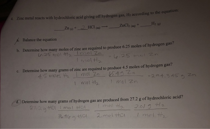 Solved determine how many grams of hydrogen gas are produced | Chegg.com