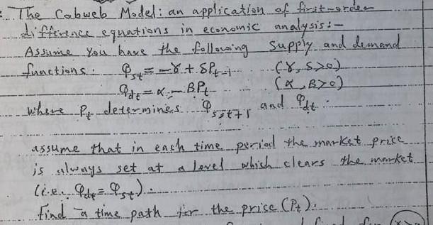 Solved - The Cobweb Model: an application of first-oreen | Chegg.com