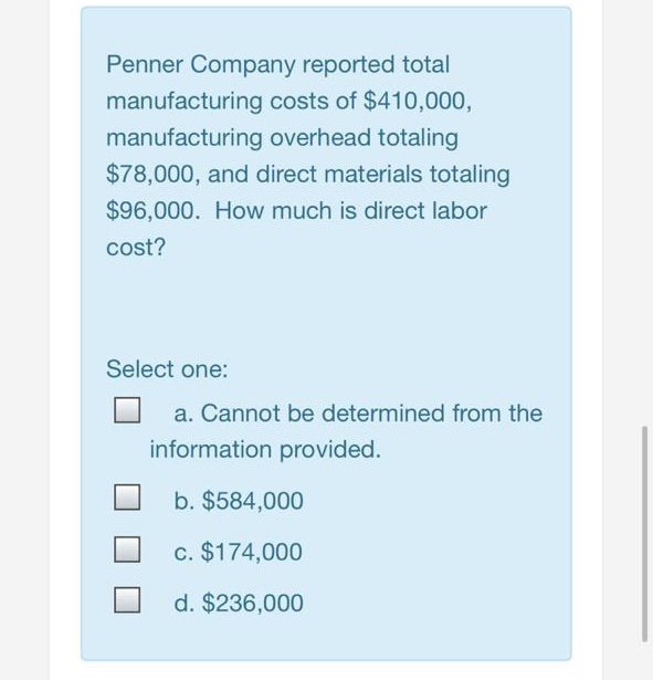 Solved Penner Company reported total manufacturing costs of | Chegg.com