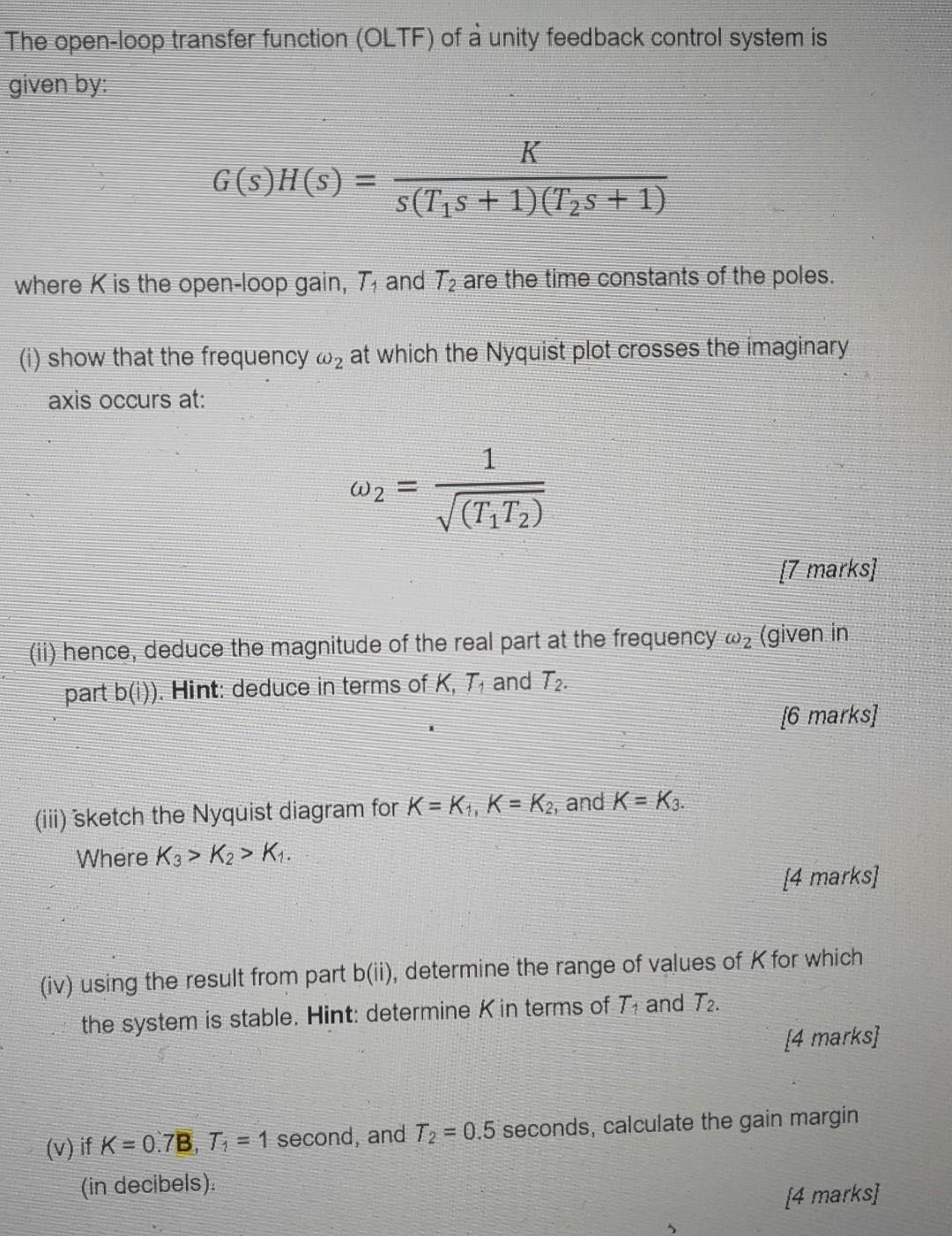 Solved The Open Loop Transfer Function Oltf Of A Unity