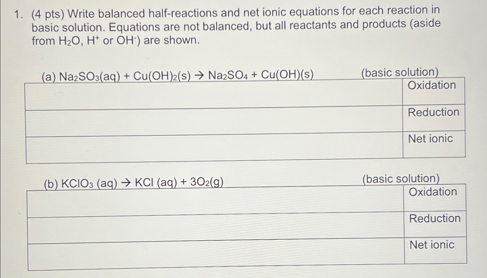 Solved (4 ﻿pts) ﻿Write balanced half-reactions and net ionic | Chegg.com
