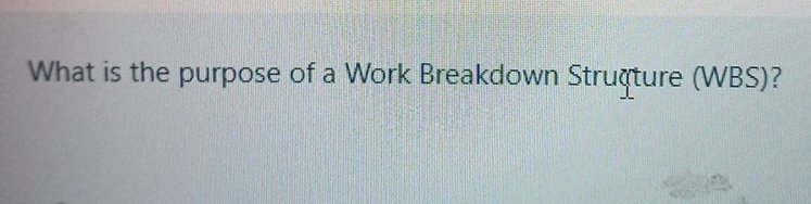 Solved What is the purpose of a Work Breakdown Structure | Chegg.com