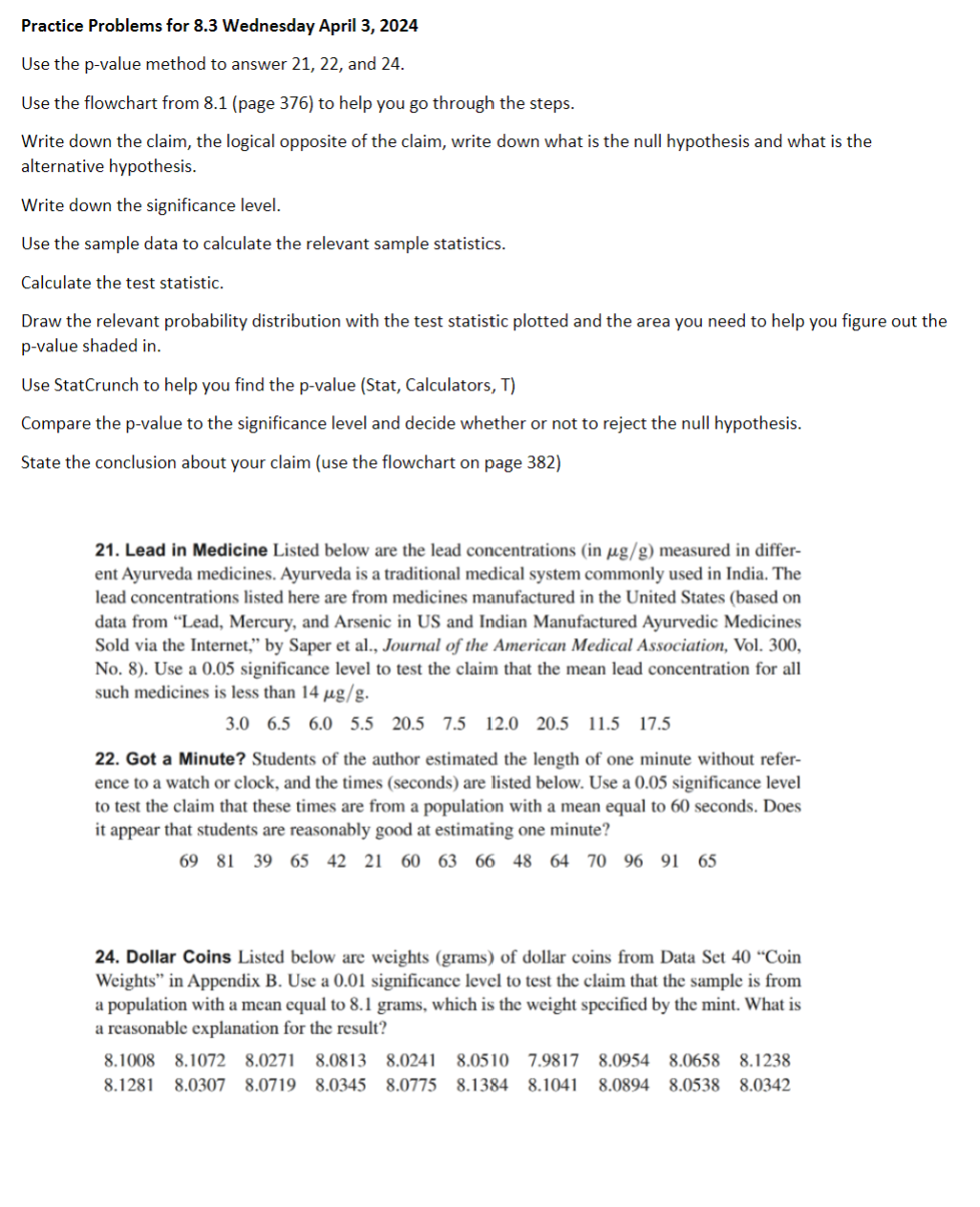 Solved Practice Problems for 8.3 ﻿Wednesday April 3, 2024Use | Chegg.com