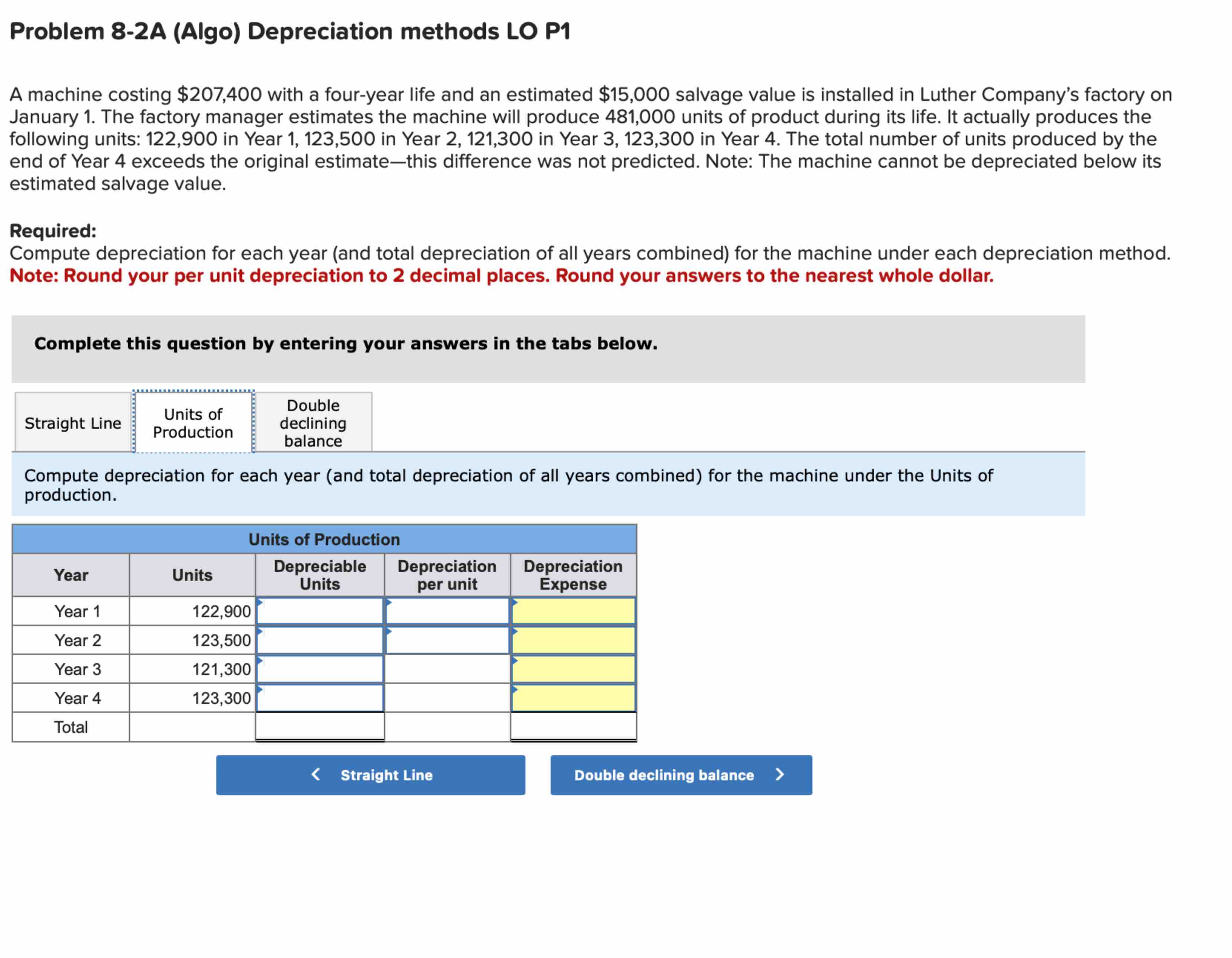 Solved Problem 8-2A (Algo) ﻿Depreciation methods LO P1A | Chegg.com