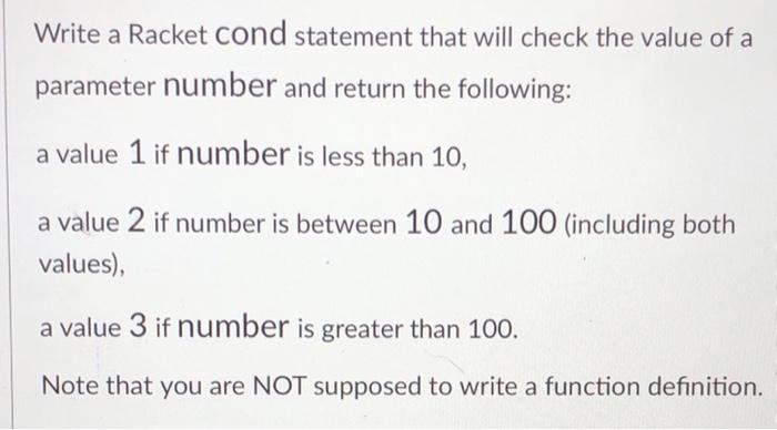 Solved Write a Racket cond statement that will check the | Chegg.com