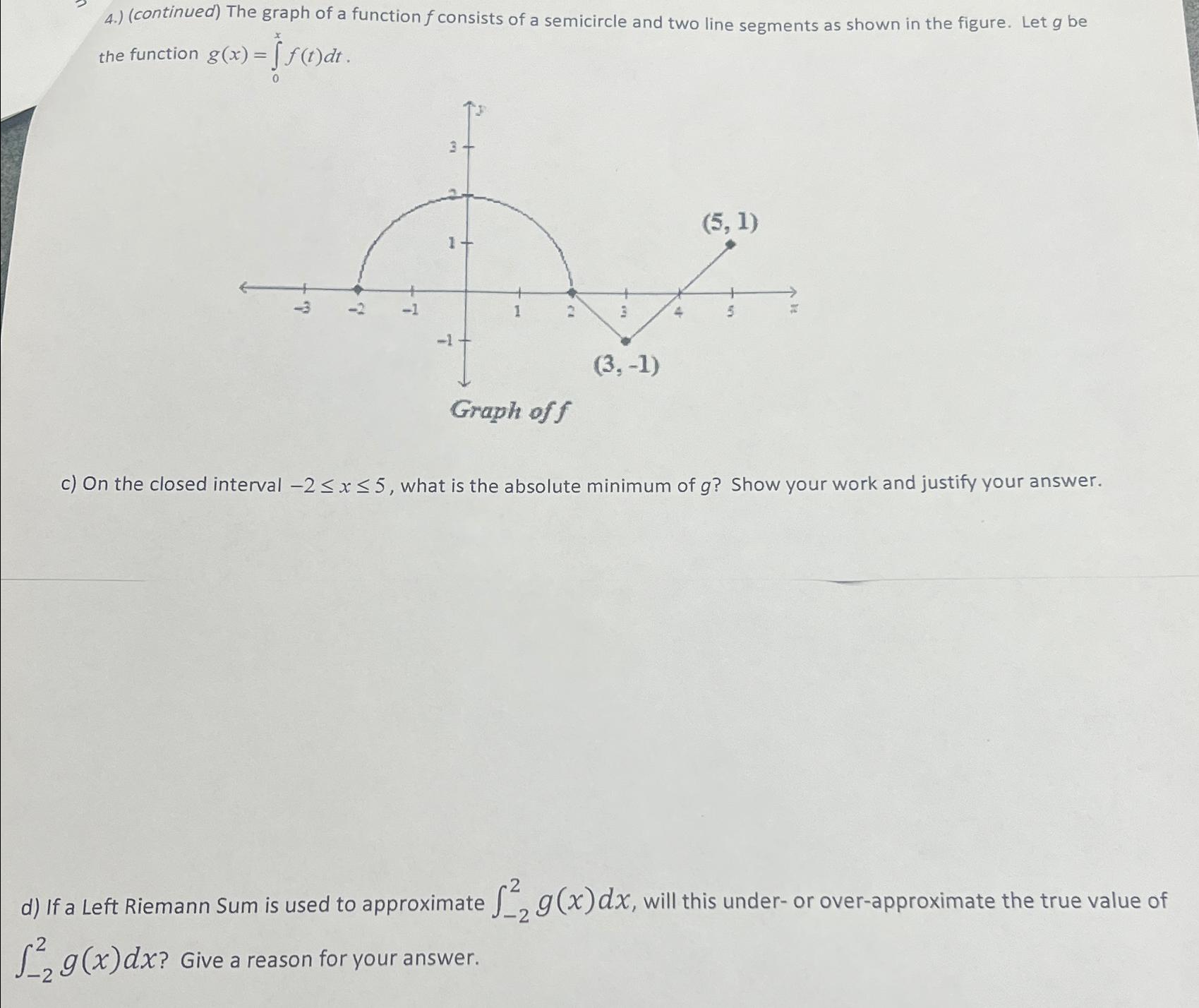 Solved 4.) (continued) ﻿The graph of a function f ﻿consists | Chegg.com