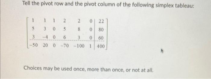 Solved Tell the pivot row and the pivot column of the | Chegg.com