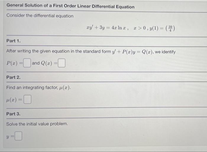 Solved General Solution of a First Order Linear Differential | Chegg.com