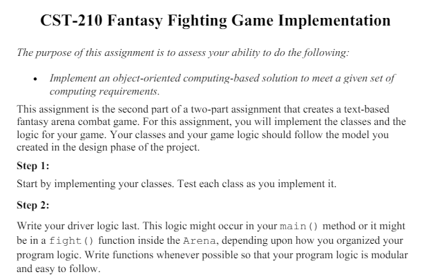 Solved CST-210 ﻿Fantasy Fighting Game ImplementationThe | Chegg.com